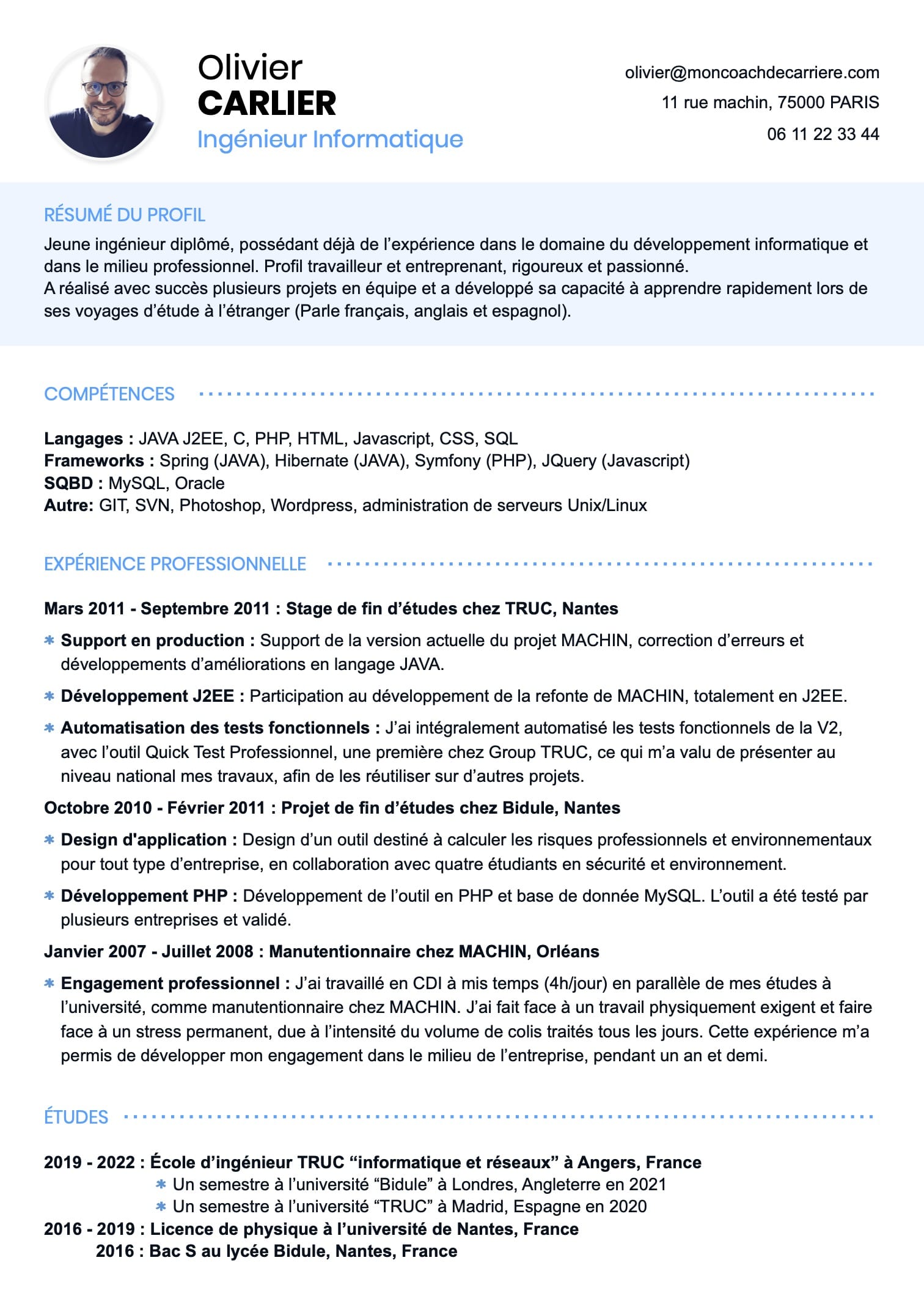 Exemple de CV sans expérience pour premier emploi - Mon coach de carrière